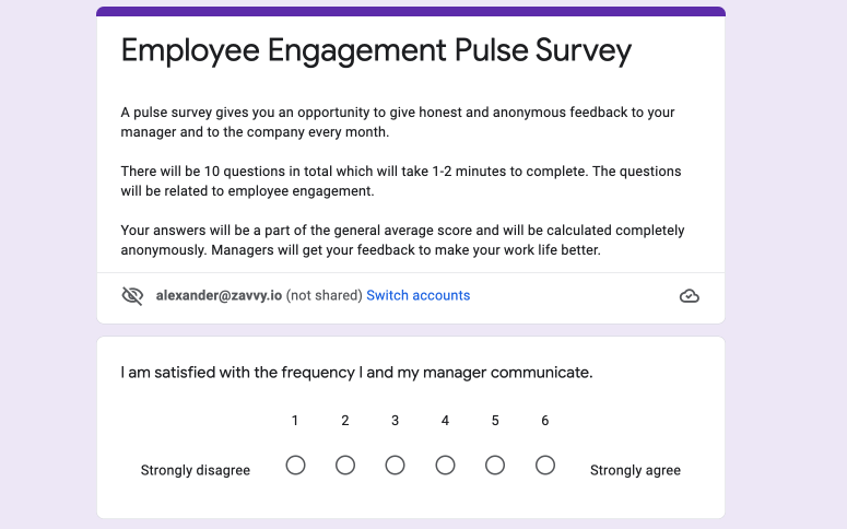 Google Forms Survey Template: Employee Pulse Survey